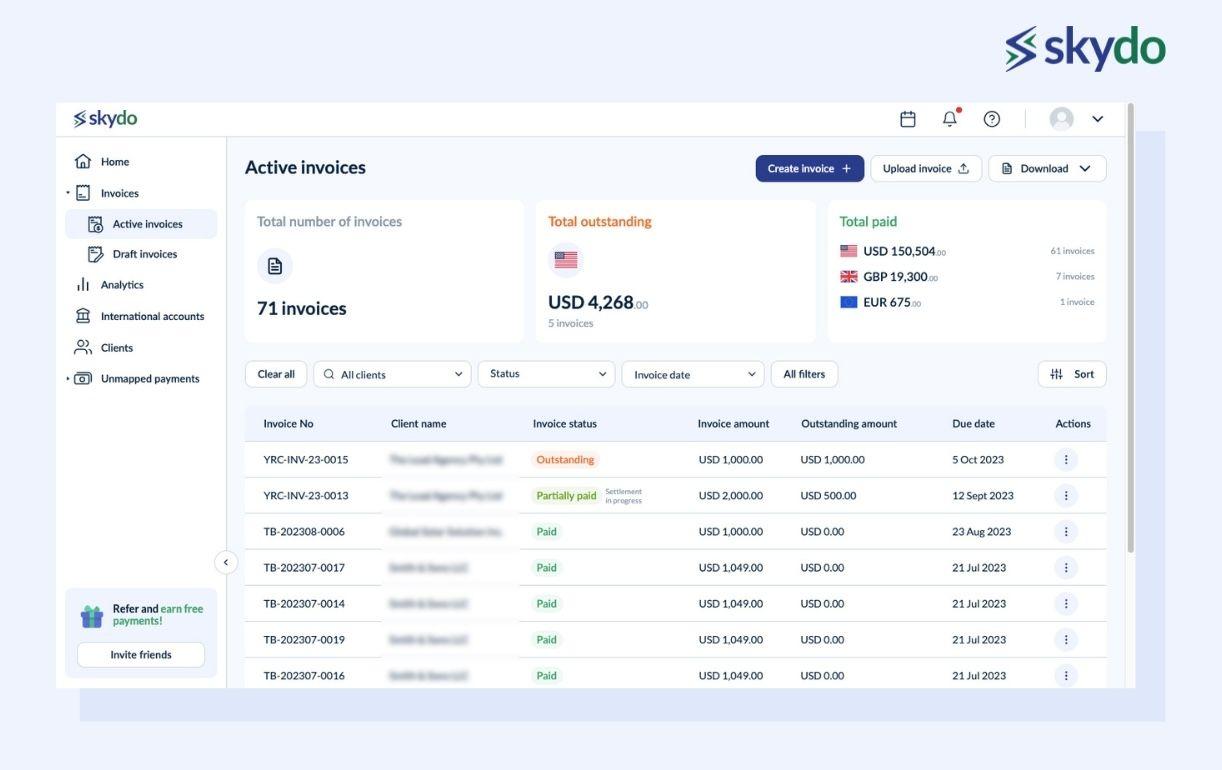 Check all your outstanding invoices with Skydo