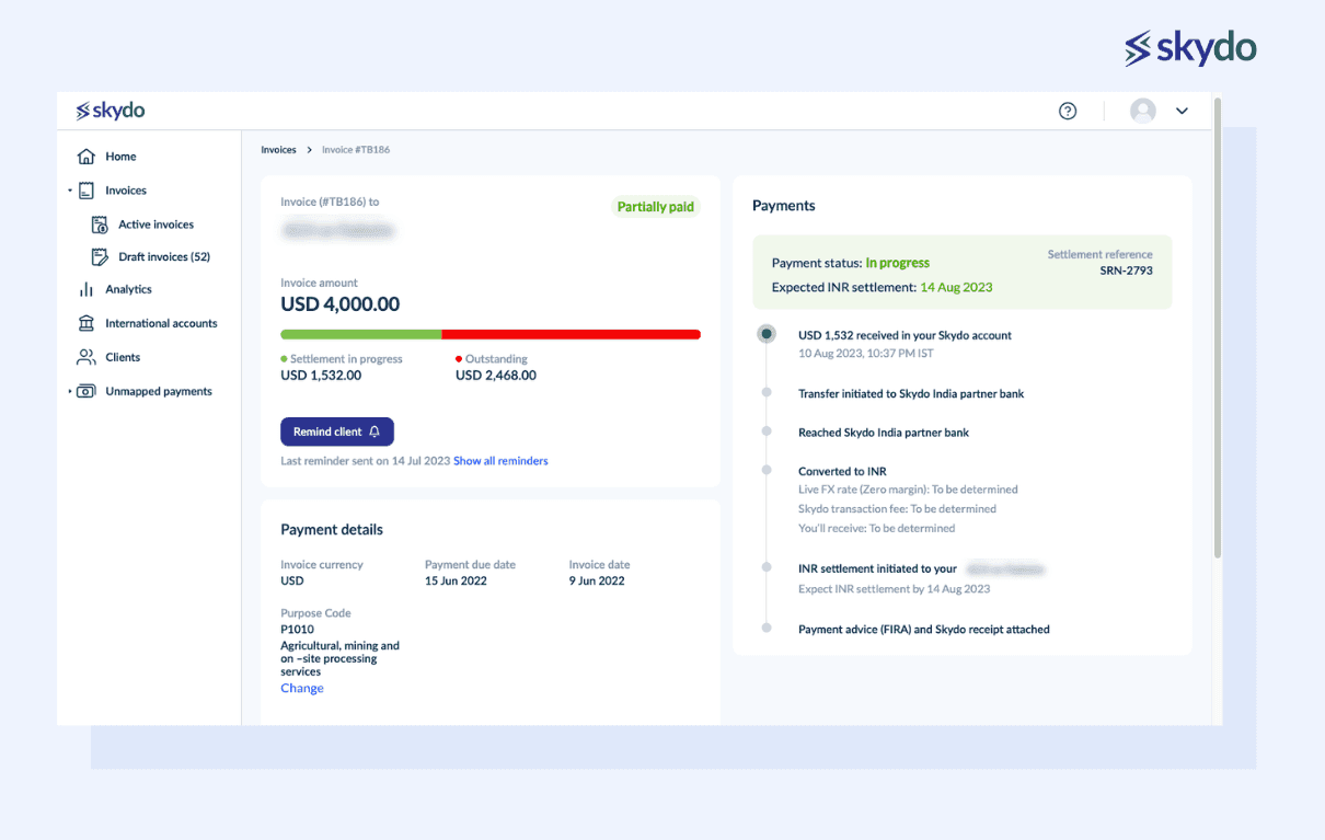 Check all your outstanding invoices with Skydo